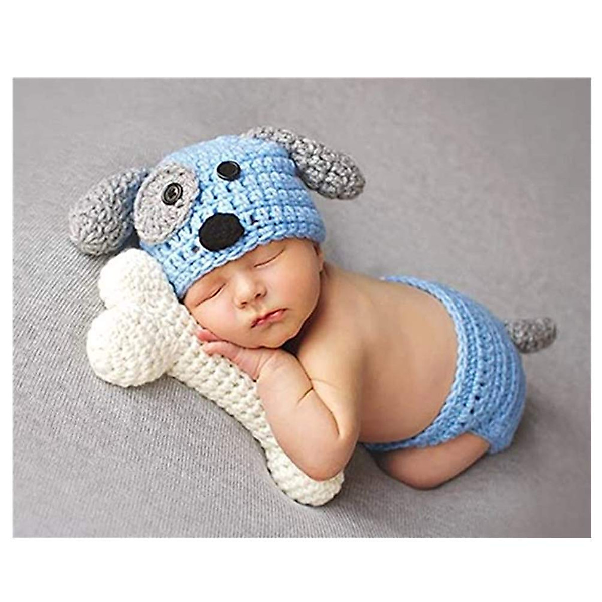 Coberllus Baby Newborn Photography Props Cute Dog Handmade Crochet Knitted Unisex Baby Cap Outfit (Style one), 0-3 Month