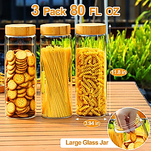 Glass Jars with Airtight Lid,Glass Jar with Bamboo Lid,Glass Canisters with Airtight Lids, 3 Pack 80oz Glass Cereal Containers Storage,Glass Cookie Jars,Pasta Containers,Screw On Kitchen Jars