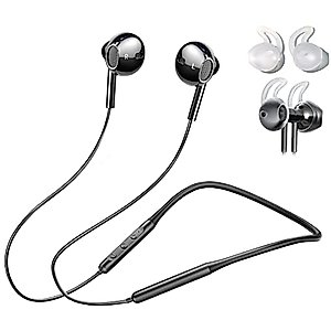 Bluetooth Headphones Noise-canceling Magnetic adsorption Neck-Hanging Wireless Sports Earbuds with Microphone,Stereo bass in-Ear Earphones with Ear Loops and soundproof Cotton,IPX4 Waterproof,16h