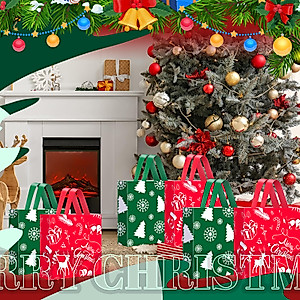Zhanmai 200 Pcs Christmas Plastic Shopping Bags Holiday Reusable Gift Bags with Handles 10 x 13'' for Xmas Party Supplies(Classic Style)
