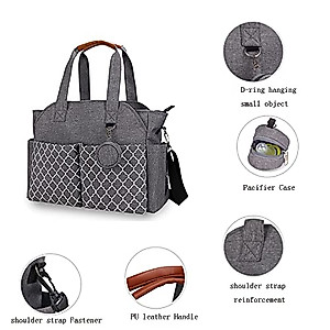 Diaper Bag Tote with Changing Station Upgrade Multi-Function Baby Bag with Adjustable Shoulder Strap Insulated Pockets (Gray)