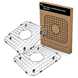 Sink Protectors for Kitchen Sink - 13 5/8 in x 11 5/8 Stainless Steel Sink Grid 2pcs Set - Kitchen Sink Protector Center Drain Hole - Rust-Resistant Metal Accessories