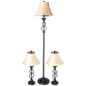 Amazon Brand – Ravenna Home Iron Wave Table and Floor Lamp Set with LED Light Bulbs, Set of 3, Dark Bronze