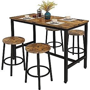 MIERES 5 Pcs Dining Table Set, kitchen Table and Chairs for 4 Kitchen Counter with Bar Height Stools, Ideal for Pub︱Home︱Farmhouse Restaurant︱Cafe, MDF Top & Steel Frame