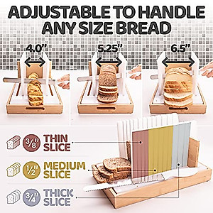 Bread Slicer for Homemade Bread With Long Knife & Crumb Tray - Compactable Bread Slicer Guide For Homemade Bread Adjustable, 3 Size, 3 Thickness - Bread Cutter for Homemade Bread, Loaf, Bagel, Bun