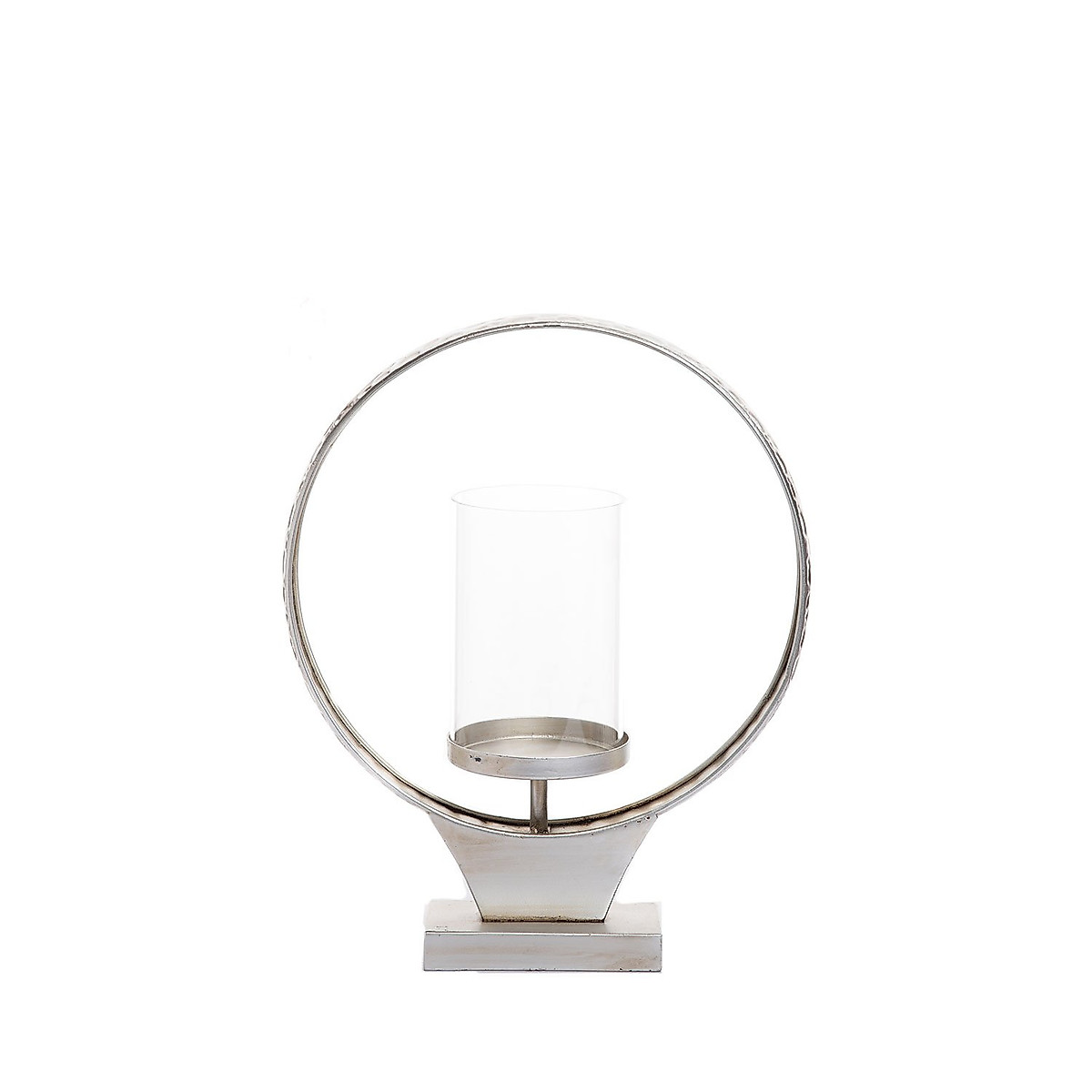 Foreside Home & Garden Small Hammered Metal Round Ring Pillar Candle Holder, Silver