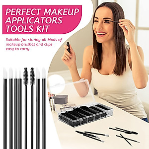 263 Pieces Disposable Makeup Applicators Kit, Includes 50 Disposable Eyeliner Brushes 100 Lipstick Applicators Lip Wands 112 Mascara Wands Eyelash Brush with Plastic Organizer Box