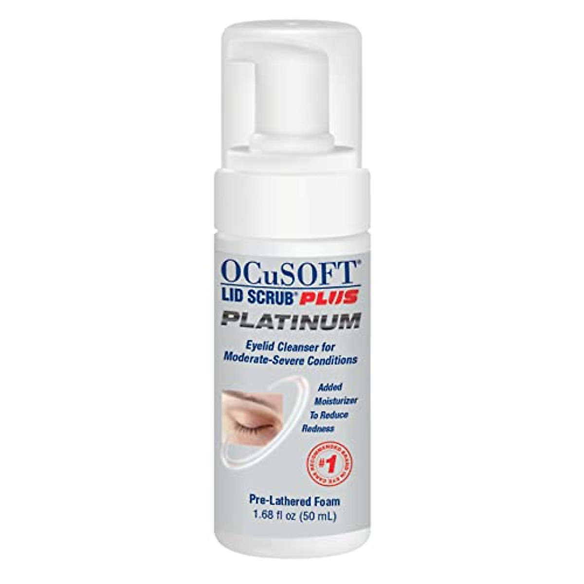 OCuSOFT Lid Scrub PLUS Platinum Extra Strength Foaming Eyelid Cleanser - Leave-On Eyelid & Eyelash Cleanser with Phytosphingosine to Remove Oil, Dirt & Makeup -1.68 fl oz
