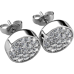 Cate & Chloe Nelly 18k White Gold Stud Earrings For Women | Silver Cubic Zirconia Earrings Studs With Round Cut Crystals, CZ Silver Earring Set, Fashion Earrings For Women, Hypoallergenic Earrings