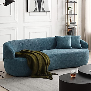 JURMALYN 86.6'' Curved Sofa for Living Room Round Sectional Sofa Couch 3 Seater Upholstered Sofa Boucle Couch with Pillows for Apartment Home Office, Blue