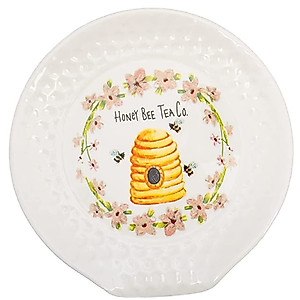 Transpac A5111 Dolomite Honeycomb Spoon Rest Flower and Beehive Design 5 x 4.75 Inches
