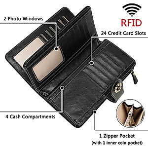 Pearl Angeli Wristlet Wallets for Women Waxy Leather Credit Card Wallet with Rfid Blocking