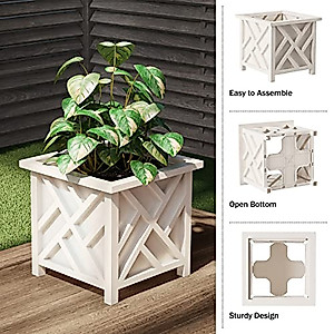 Pure Garden Lattice Design Planter Box 2-Pack – 14.75-Inch Decorative Outdoor Flower or Plant Pots – Front Porch, Patio, and Garden Decor (White)