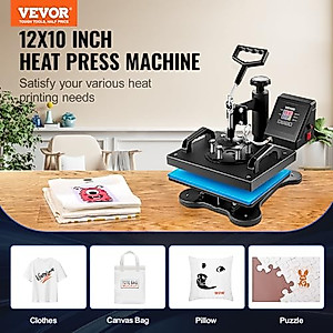 VEVOR Heat Press, Clamshell 12x10in Sublimation Transfer Printer, Digital Precise LCD Control Printing, Vinyl Heat Press for T-Shirts Bags Garments Mats Puzzles, 650W
