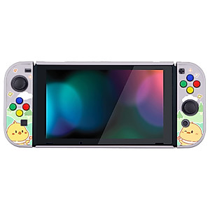 PlayVital Back Cover for Nintendo Switch Console, NS Joycon Handheld Controller Protector Hard Shell, Dockable Protective Case with Colorful ABXY Direction Button Caps - Picnic Fair