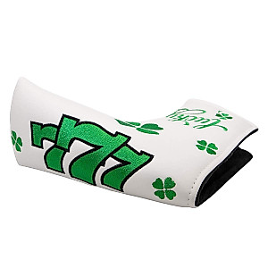 Lucky Green Clover Shamrock Golf Blade Putter Cover Headcover Club Protective Golf Accessories for Men,Soft Synthetic Leather,for Scotty Cameron,Odyssey,Taylormade in White
