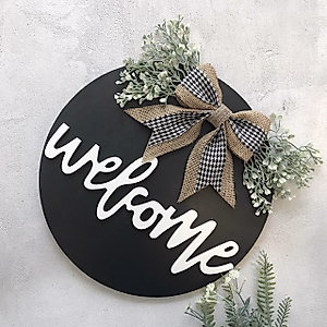Welcome Sign Porch Decor, Rustic Wooden Door Hangers Front Door Outdoor Hanging Vertical Sign (Black)