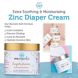 Era Organics Diaper Rash Cream For Baby - Extra Soothing and Moisturizing with Zinc Oxide, Organic Aloe Vera, Chamomile, Calendula Plus More - Gentle Butt Rash Moisturizer