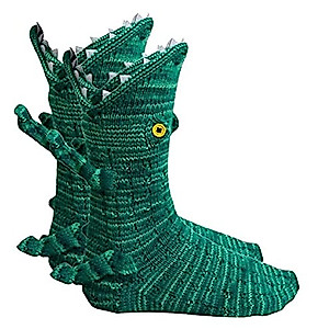 Knit Crocodile Socks Unisex Novelty Shark Crocodile Shape Socks Knit Animal Floor Socks Winter Warm Wool Soft Casual Socks For Fun Christmas Gift To Kids Adults(