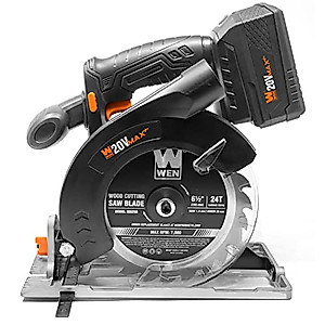 WEN Cordless Circular Saw, 6.5-Inch Blade with 20V Max 4.0 Ah Lithium-Ion Battery and Charger (20625)
