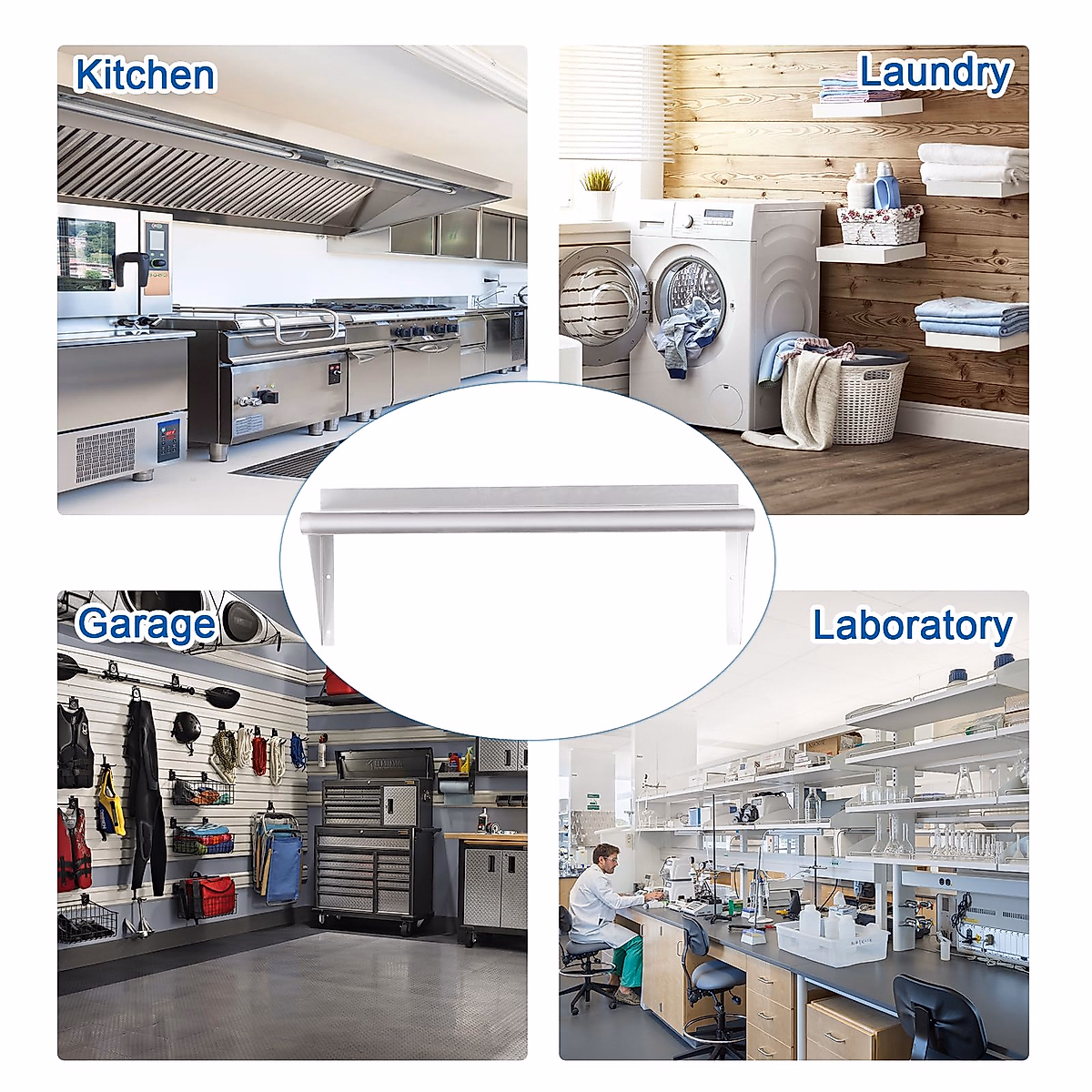 HARDURA Stainless Steel Shelf 12" x 48", 250lb Commercial Shelves Wall Mount Metal Shelving with Backsplash and Brackets for Kitchen, Restaurant, Laundry Room and Home