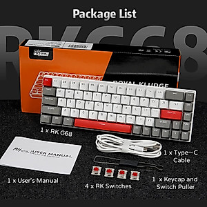 RK ROYAL KLUDGE RK G68 65% Wireless Mechanical Keyboard, Bluetooth5.1/2.4G/Wired Hot Swappable Mechanical Keyboard with 3 USB Ports, 68 Keys RGB Blue Switch for Mac Windows, Classical Red