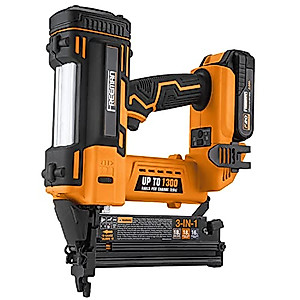 Freeman PE20V31618G 20 Volt Cordless 3-in-1 16 and 18 Gauge Nailer/Stapler Kit with Lithium Ion Battery, Charger, Bag, and Fasteners (600 Count) – 1300 Shots Per Charge
