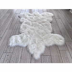LAMBZY Bear Skin Rug Super Soft Fluffy Faux Fur for Bedroom Floor Sofa Living Room High-Density Plush Shaggy Carpet Sofa Cover Bedside Sheepskin Rug (2'x3', White)