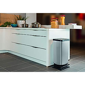 Rotho Paso Rubbish Bin Odour-Proof Plastic (PP) in Stainless Steel Look Pedal Mechanism for Opening the Waste Bin, Hexagon, 40 litres