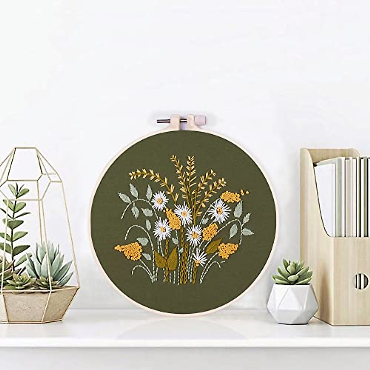 Hand Embroidery Kit for Beginners 4 Pack Embroidery Starter Kit with Pattern and Instructions,4 Plastic Embroidery Hoops,1Scissors,Color Threads and Needles,DIY Adult Cross Stitch Kits