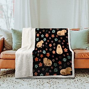 Dropshipful Capybara Blanket - 50"x60" Soft Sherpa Throw Blanket for Women Girls Boys Kids Animals Lovers Gifts - Super Cozy Fleece Sunflower Black Blanket for Sofa Couch Bed