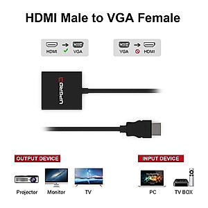 UPGROW HDMI to VGA Adapter HDMI Male to VGA Female Converter Support Computer, Desktop, Laptop, PC, Monitor, Projector, HDTV, Chromebook, Xbox and More, Model Number: UPGROWHMVF01