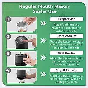 TERNJAI Electric Vacuum Sealer Kit, Cordless Portable Canning Vacuum Sealer Machine, Electrical Vacuum Sealer Kit, Vacuum Sealer with Wide-Mouth & Regular-Mouth Mason Jar Lids, Black