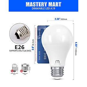 MASTERY MART Led Light Bulbs 10 Watt [60 Watt Equivalent], A19 - E26 Dimmable, 800 Lumens, Medium Screw Base, Energy Star, UL Listed (5000K Daylight White, 10 Count (Pack of 1))