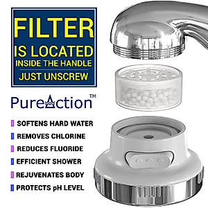 PureAction Luxury Filtered Shower Head with Handheld Hose - Hard Water Softener High Pressure Showerhead Filter - Removes Chlorine & Flouride For Dry Skin & Hair - SPA Showerhead Filter