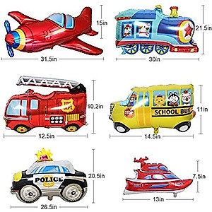 BIRLON Construction Birthday Party Supply, Transport Vehicle Theme Decoration for Boy Baby Shower, Red Green Yellow Blue Balloon Garland Arch Kit Car Reusable Truck Plane Train Police School Bus Foil