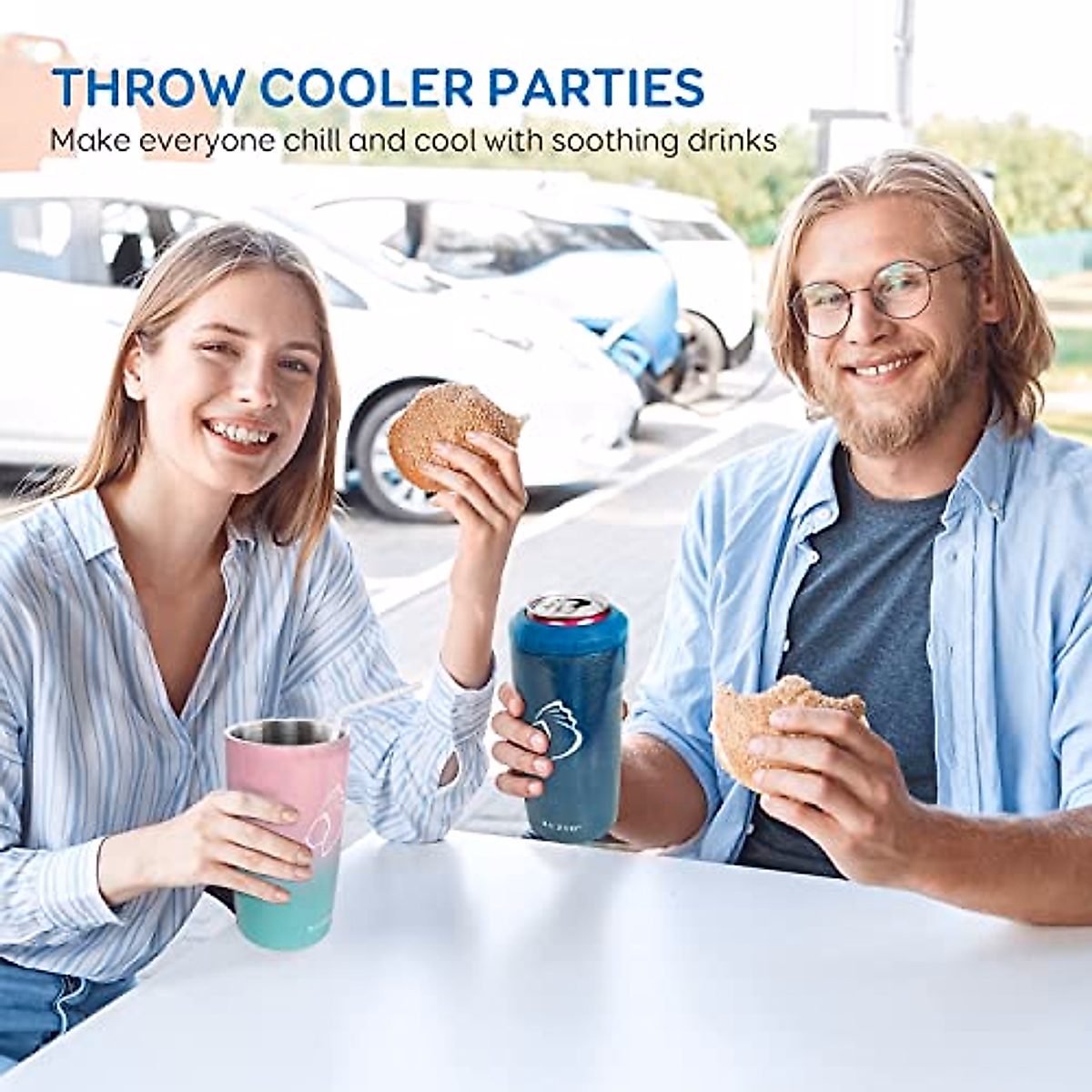 BUZIO 3-in-1 Insulated Can Cooler for 12oz, Double Walled Stainless Steel Can Holder and Beer Bottle Holder, 6 Hours Cold, Can Coozie Drink Cooler for 12 oz Slim Cans, Regular Cans, Bottles