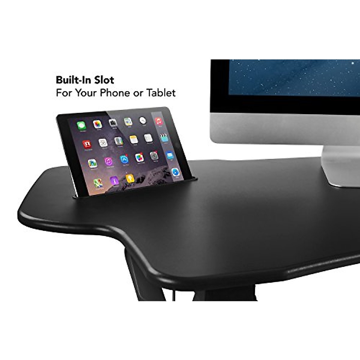 Mount-It! Height Adjustable Standing Desk Converter | 48” Wide Tabletop Sit Stand Desk Riser with Gas Spring | Stand Up Computer Workstation Fits Dual Monitors | Black | MI-7925