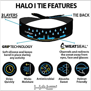 Halo Headband Halo I- Custom Fit- Tie Sweatband for Men and Women, No Slip With Moisture Wicking Dryline Fabric, Black