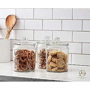 3pc Canister Sets for Kitchen Counter + Labels & Marker - Glass Cookie Jars with Airtight Lids - Food Storage Containers with Lids Airtight for Pantry - Flour, Sugar, Coffee, Cookies, etc.