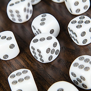 50-Pack of Bullseye Dice - 16mm Six Sided Dice with Unique Target Pips - Classic Dice for Games Like Farkle, Liar's Dice, Bunco, Balut, 10000, Craps, and More