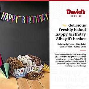 David’s Cookies Birthday Cookie Gift Basket - Gourmet Cookies with Chocolate Chips, Pecan Butter Meltaways, Brownies – Deliciously Flavored Cookies & Brownies with Themed Crate - Ideal Gift for Corporate Birthday Fathers Mothers Day Get Well and Other Spe