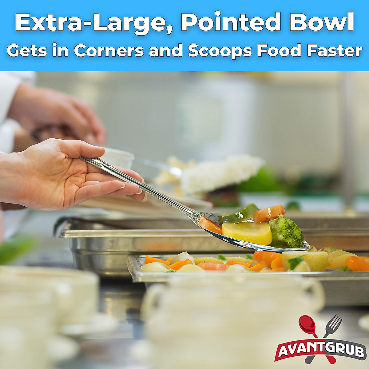 Super Strong, Ergonomic 11 in Serving Spoon 3 Pk. Big, Stainless Steel Spoons for Cooking, Baking, Stirring and Basting. Best Kitchen Flatware for Buffet and Banquet Service in Restaurants and at Home