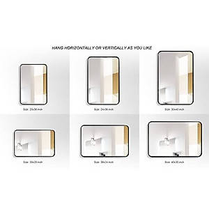ATHETOP Contemporary Brushed Metal Wall Mirror | Brushed Silver Framed Rounded Corner Design | Hangs Horizontal or Vertical (30" x 40")