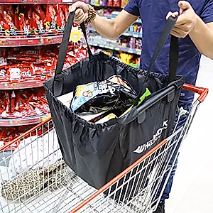 Yi-Yi 2Packs Reusable Foldable Shopping Cart Grab Bags and Grocery Organizer Designed for Trolley Carts by Modern Day Living (Black)