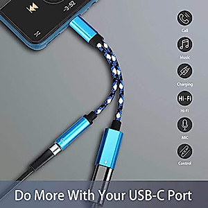 WGT USB C to 3.5mm Headphone Jack Adapter, 2-in-1 USB C 3.0 Charging Port to Aux Audio Jack high Resolution DAC and Fast Charging dongle Cable,Multifunction Connector Adapter (Blue)