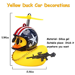 wonuu 3 Pack Car Rubber Duck Cute Yellow Wind-Breaking Ducks Dashboard Decorations Small Ornaments with Propellers Glasses Gold Chain (Yellow-Stars and Stripes&Flag&Shark)