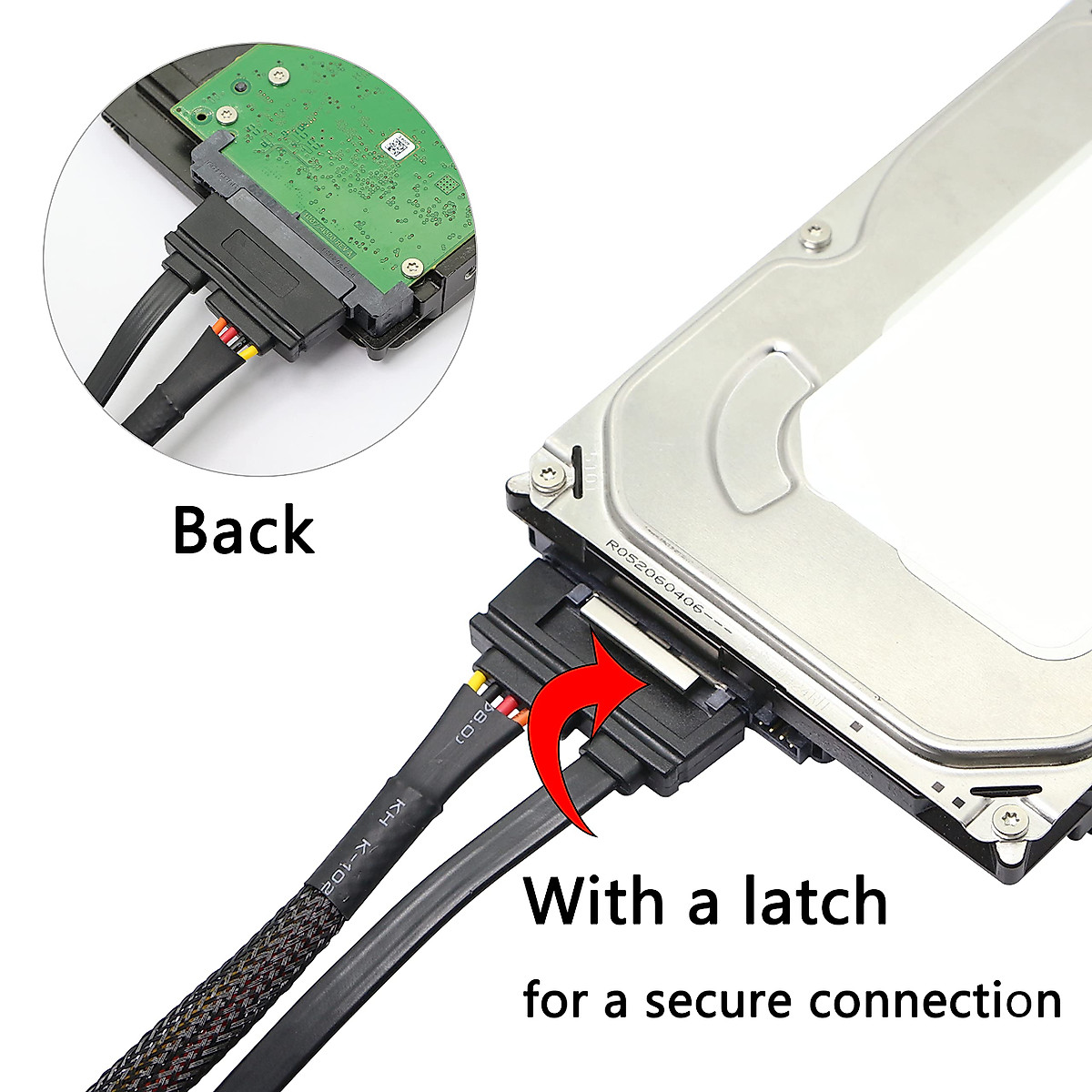 GELRHONR 22Pin SATA Power Extension Cable,22 Pin（7+15） Sata Male to Female Data and Power Combo Extension Cable with Locking Latch,for HDD,SSD,Optical Drives, DVD Burners, PCI Cards-50CM(6Gbps/s)