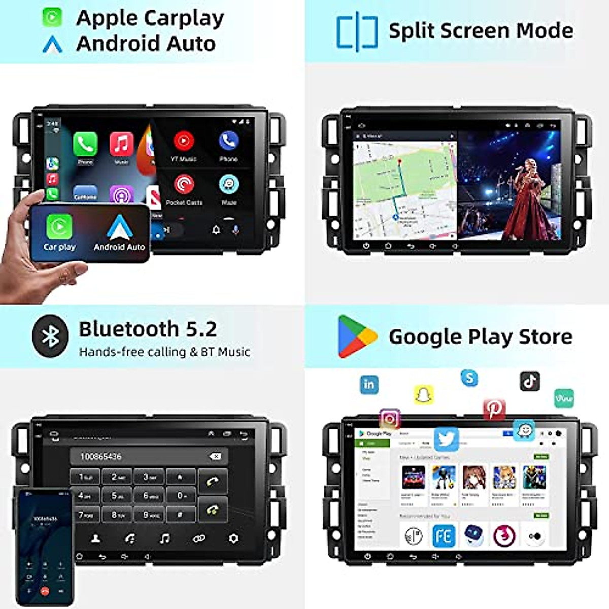 Android 12 Car Stereo for Chevrolet Chevy Silverado/GMC Sierra Yukon/Buick Enclave 2007-2012, 8 Inch GPS Navigation Touch Screen Radio with Bluetooth Backup Camera Wireless CarPlay&Android Auto,2+32GB
