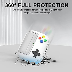 Silicone Airpods Pro 2 Case, Game Player Design for Airpods Pro 2 Case 2022, Soft Silicone Protective Case Skin for Apple Airpods Pro 2nd/1st Generation Accesssories with Keychain for Men Women, White